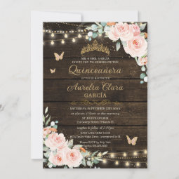 Rustic Blush Floral Enchanted Forest Quinceanera Invitation | Zazzle