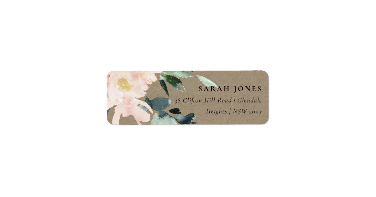 RUSTIC BLUSH GOLD FLORAL KRAFT WATERCOLOR ADDRESS LABEL | Zazzle