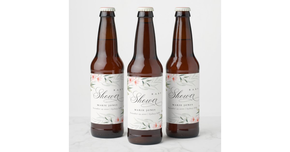 Rustic Blush Greenery Floral Bunch Baby Shower Beer Bottle Label | Zazzle