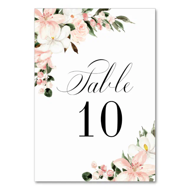Rustic Blush Pink and White Floral Wedding Table Number | Zazzle