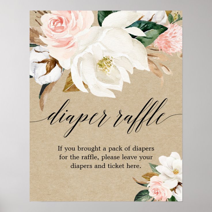 Rustic blush pink floral Diaper raffle sign | Zazzle