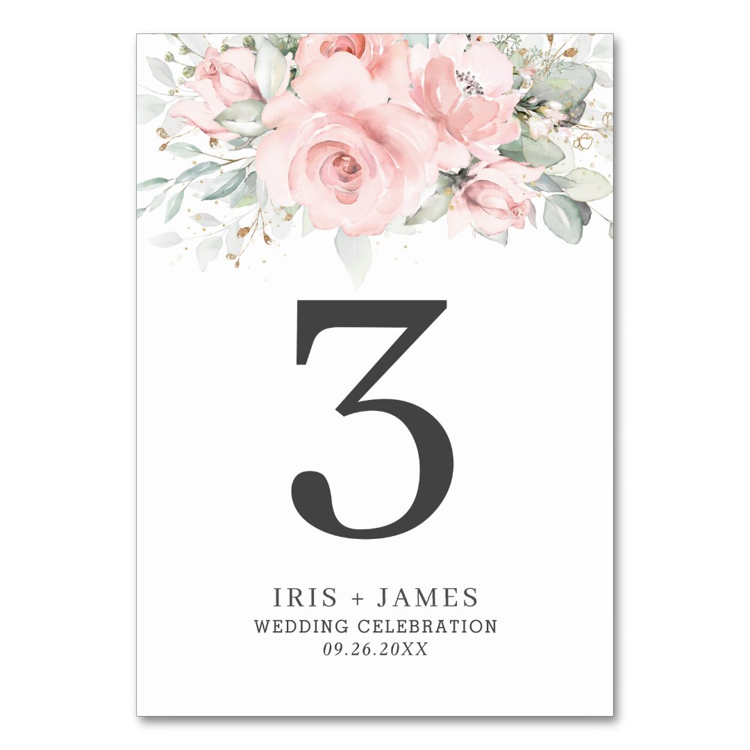 Rustic Blush Pink Floral Greenery Table Number | Zazzle