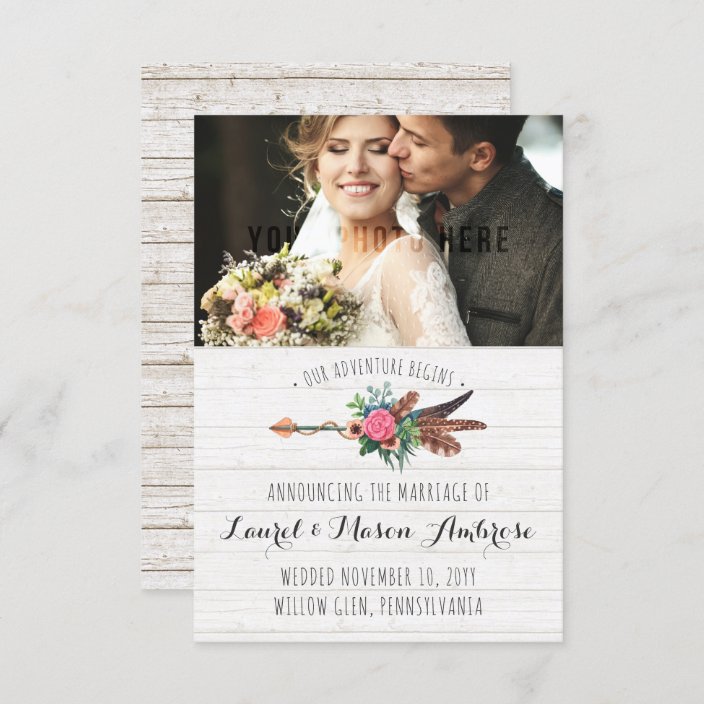 Rustic Bohemian Arrow Rose Wedding Announcement | Zazzle