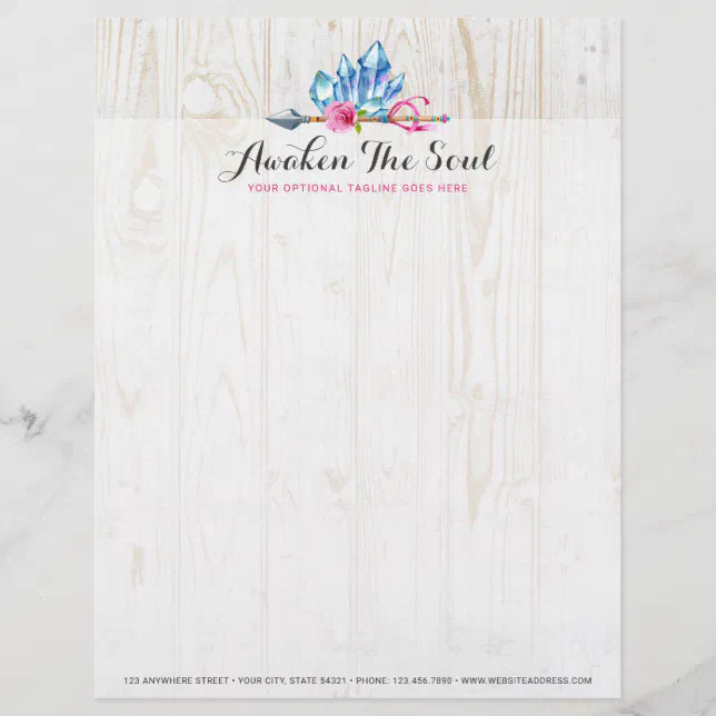 Rustic Bohemian Crystal Gems & Arrow Watercolor Letterhead | Zazzle