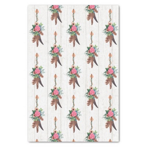 Rustic Bohemian Feathers & Rose Arrow Wedding Tissue Paper | Zazzle