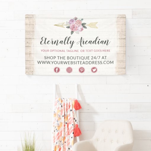 Rustic Bohemian Floral Arrows Blush Pink Gold Boho Banner | Zazzle