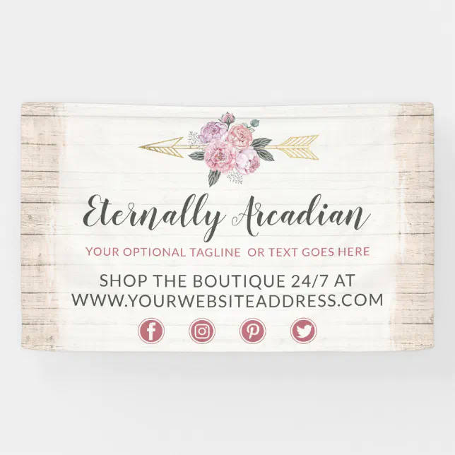 Rustic Bohemian Floral Arrows Blush Pink Gold Boho Banner | Zazzle