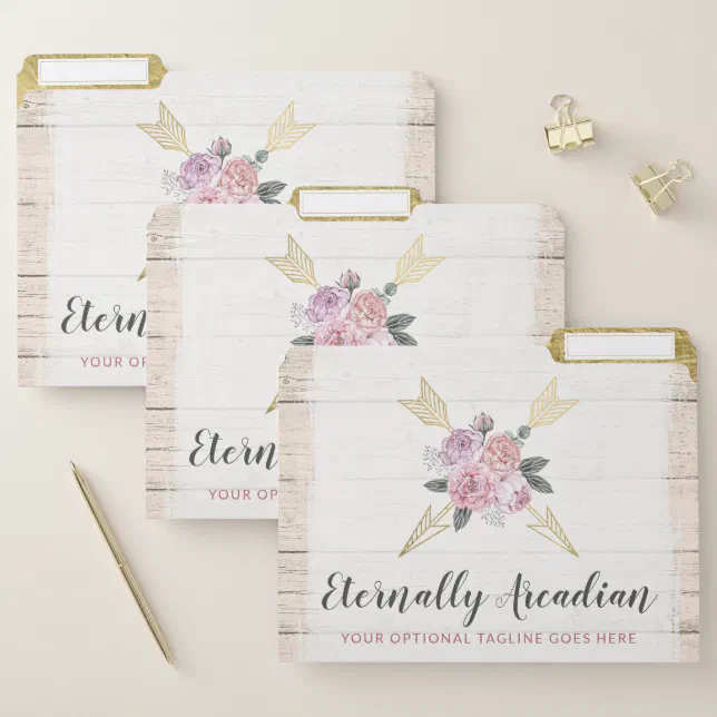 Rustic Bohemian Floral Arrows Blush Pink Gold Boho File Folder | Zazzle