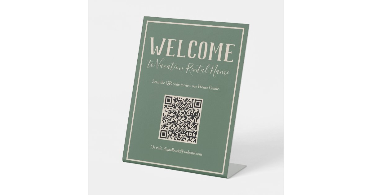 Rustic Bohemian Green Digital QR Code Welcome Sign | Zazzle