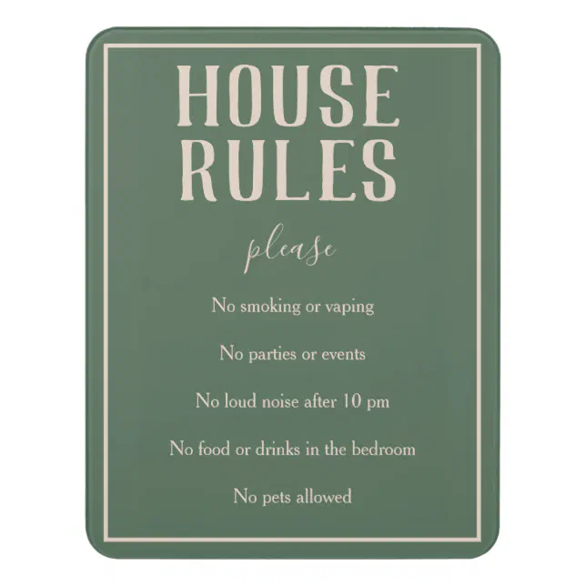Rustic Bohemian Green House Rules Guest Sign | Zazzle