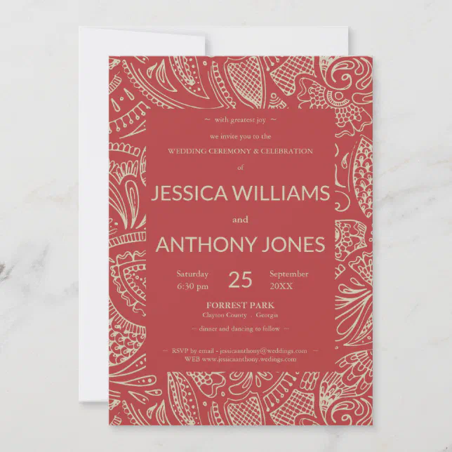 Rustic Bohemian Red Wedding Invitation Card | Zazzle