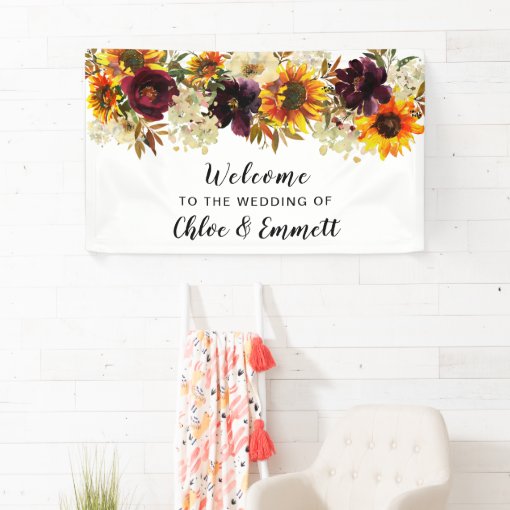 Rustic Boho Autumn Floral Wedding Welcome Banner | Zazzle