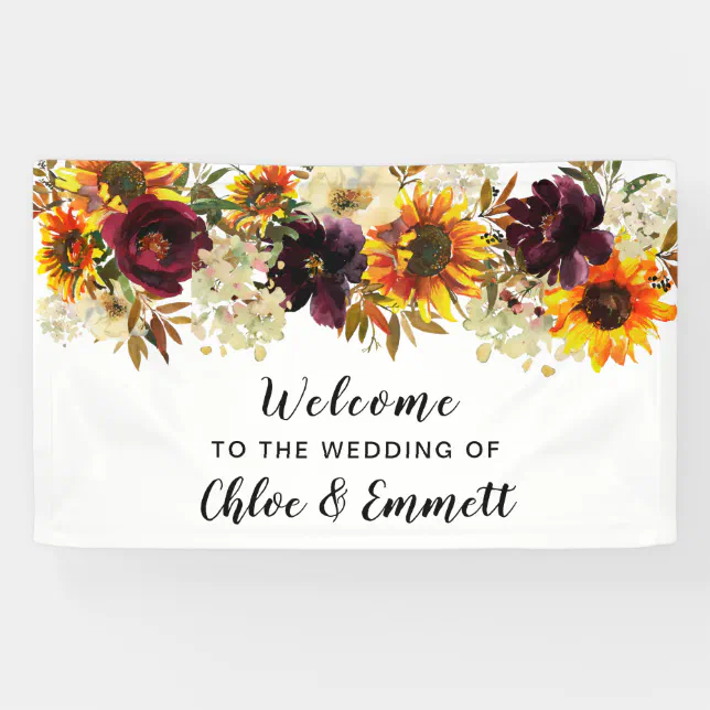 Rustic Boho Autumn Floral Wedding Welcome Banner | Zazzle