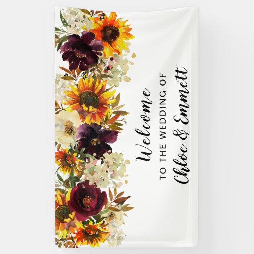 Rustic Boho Autumn Floral Wedding Welcome Banner | Zazzle