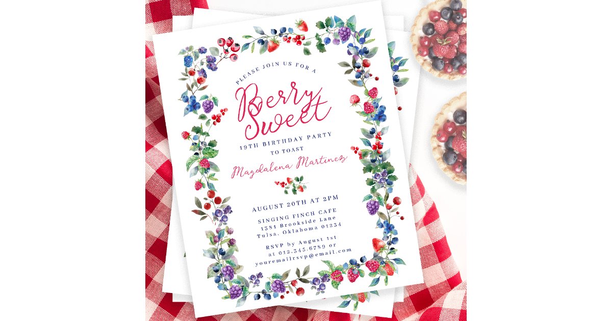 Rustic Boho Berry 19th Birthday Budget Invitation | Zazzle