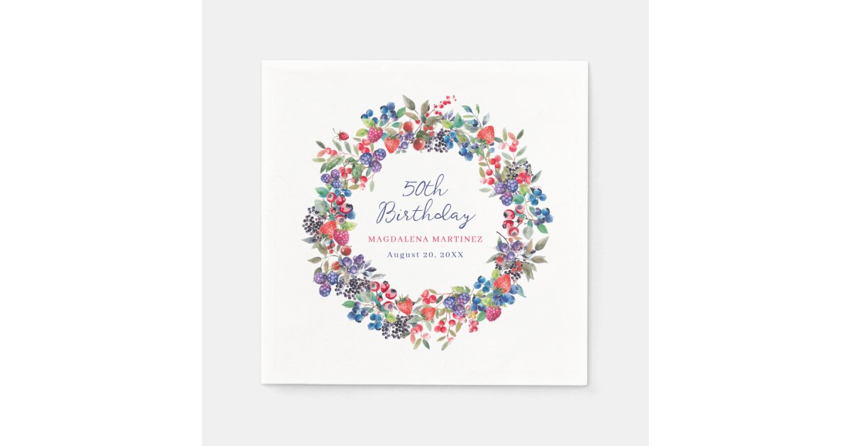 Rustic Boho Berry Summer 50th Birthday Napkins | Zazzle