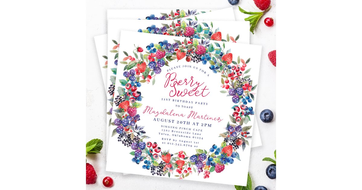 Rustic Boho Berry Sweet Summer 21st Birthday Invitation | Zazzle