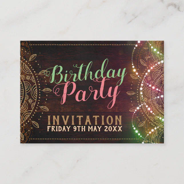 Rustic Boho Birthday Party Mini Invitation Card | Zazzle