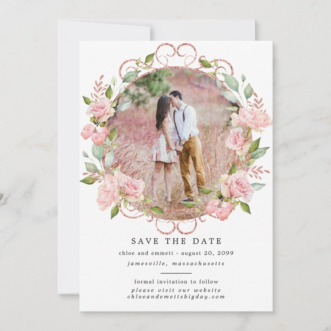 Rustic Boho Botanical Wreath Photo Wedding Save The Date | Zazzle