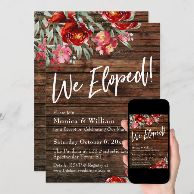 Rustic Boho Burgundy Red Floral We Eloped! Invitation | Zazzle