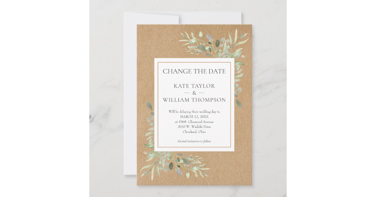 Rustic Boho Change the Date Watercolour Greenery Save The Date | Zazzle