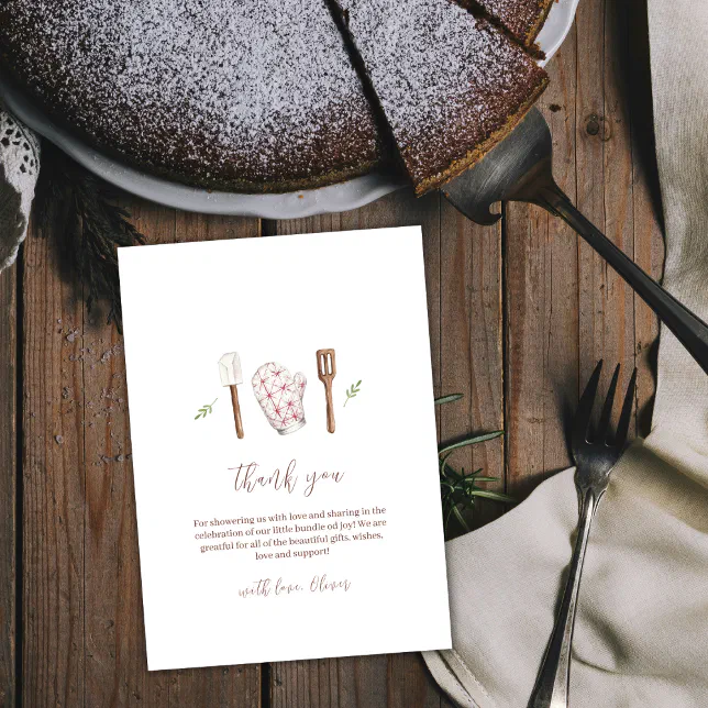 Rustic Boho Chef Kitchen Stuff Baby Shower Thank You Card | Zazzle