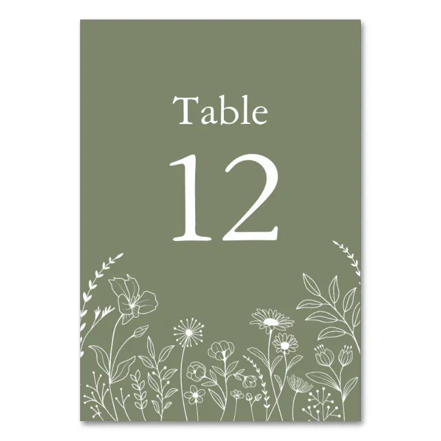 Rustic Boho Chic Wildflower Sage Green Table Number | Zazzle