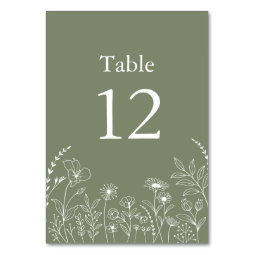 Rustic Boho Chic Wildflower Sage Green Table Number | Zazzle