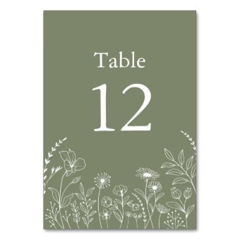 Rustic Boho Chic Wildflower Sage Green Table Number | Zazzle