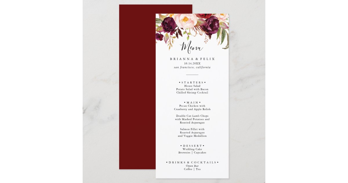 Rustic Boho Colorful Floral Dinner Menu | Zazzle