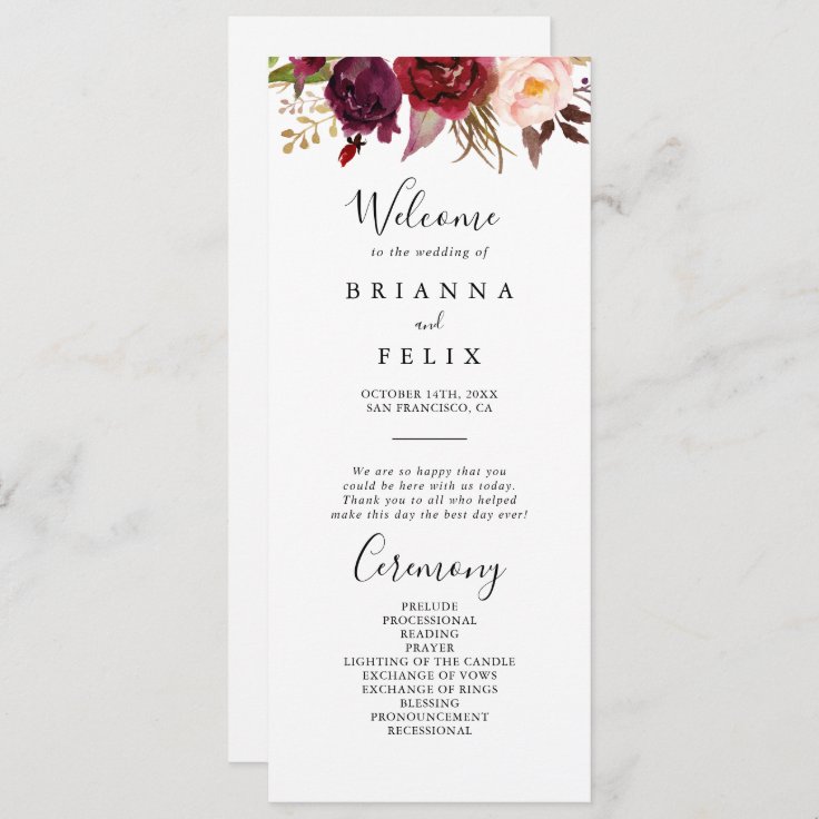Rustic Boho Colorful Floral Wedding Program | Zazzle