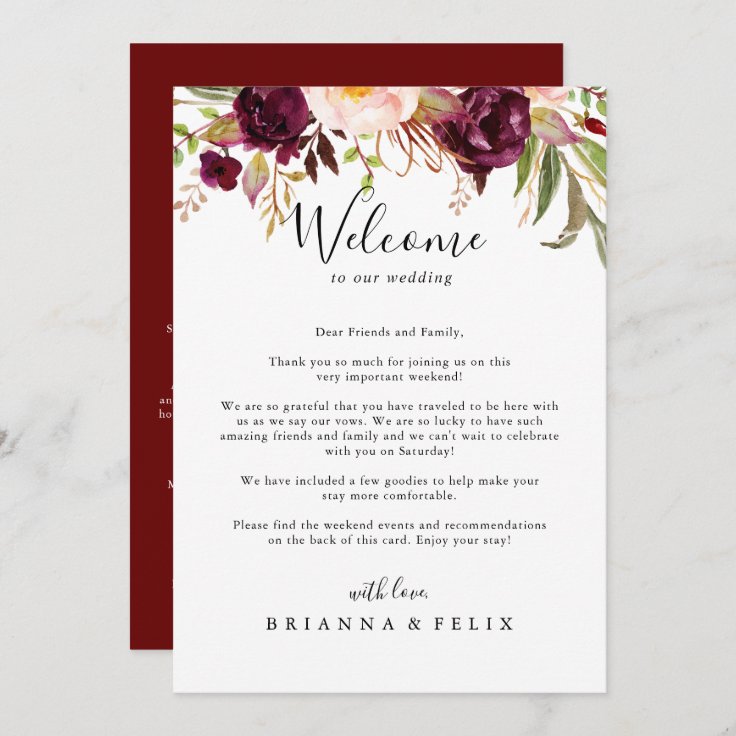 Rustic Boho Colorful Floral Wedding Welcome Letter | Zazzle