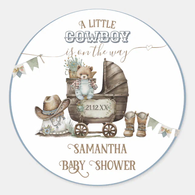 Rustic Boho Country Wild West Boy Shower Classic Round Sticker | Zazzle