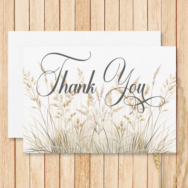 Rustic Boho Dried Tan Grass Wedding Thank You Card | Zazzle