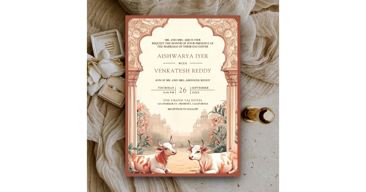 Rustic Boho Earthy Floral Indian Cow Wedding Invitation | Zazzle