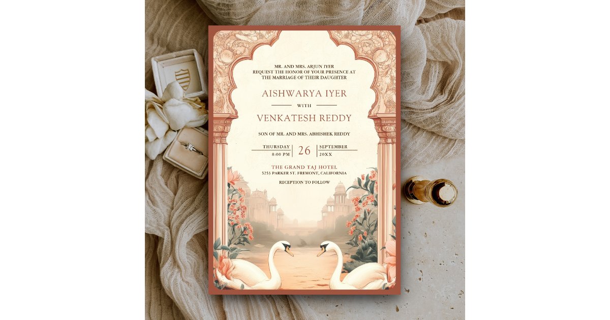 Rustic Boho Earthy Floral Indian Swan Wedding Invitation | Zazzle