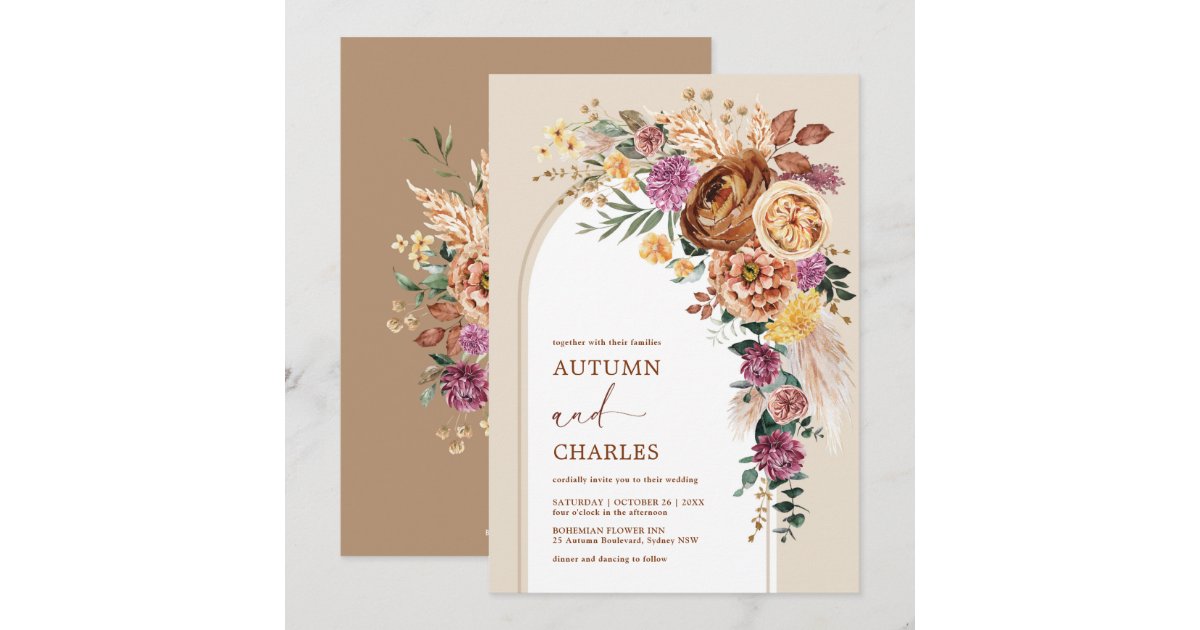 Rustic Boho Fall Garden Floral Wedding Invitation | Zazzle