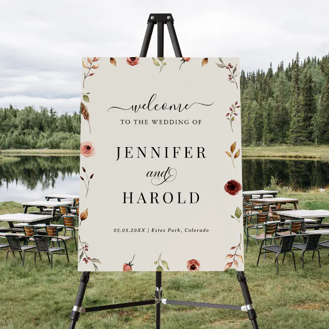 Rustic Boho Fall Wildflowers Wedding Welcome Sign | Zazzle