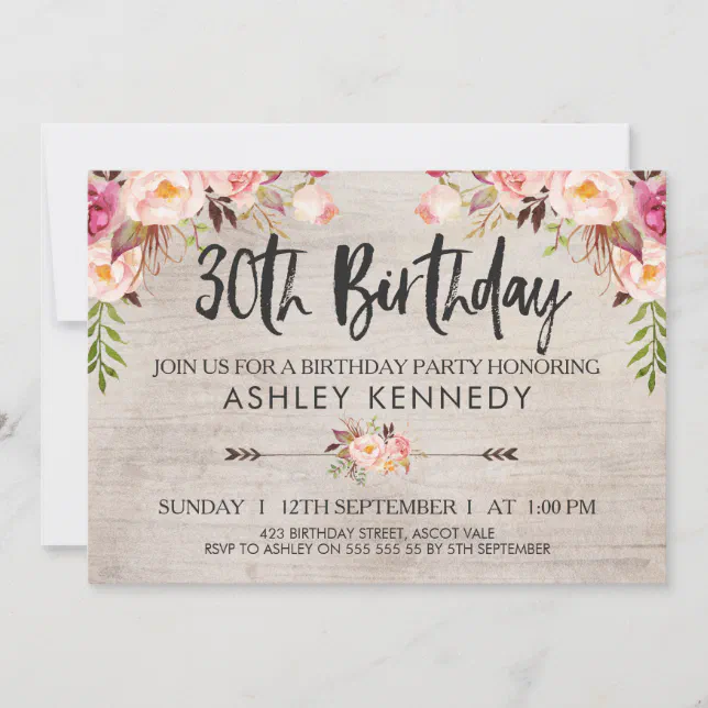 Rustic Boho Floral 30th Birthday Invitation | Zazzle