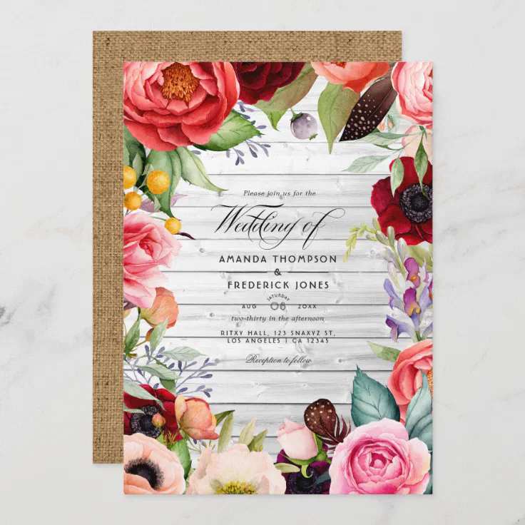 Rustic Boho Floral Bohemian Wedding Invitation | Zazzle