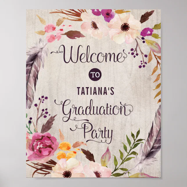 Rustic Boho Floral Graduation Poster Calligraphy | Zazzle