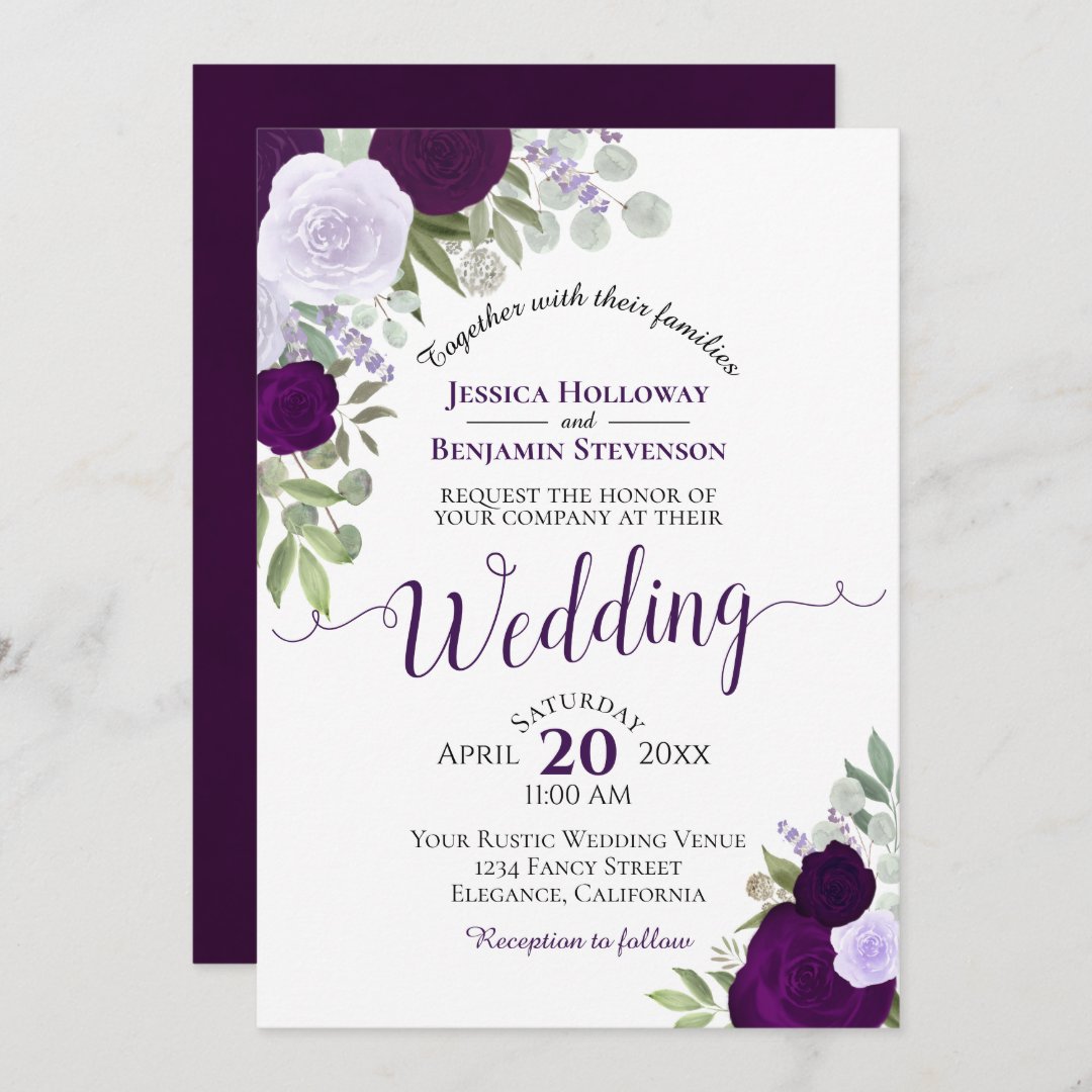 Rustic Boho Floral Plum & Dusty Purple Wedding Invitation | Zazzle