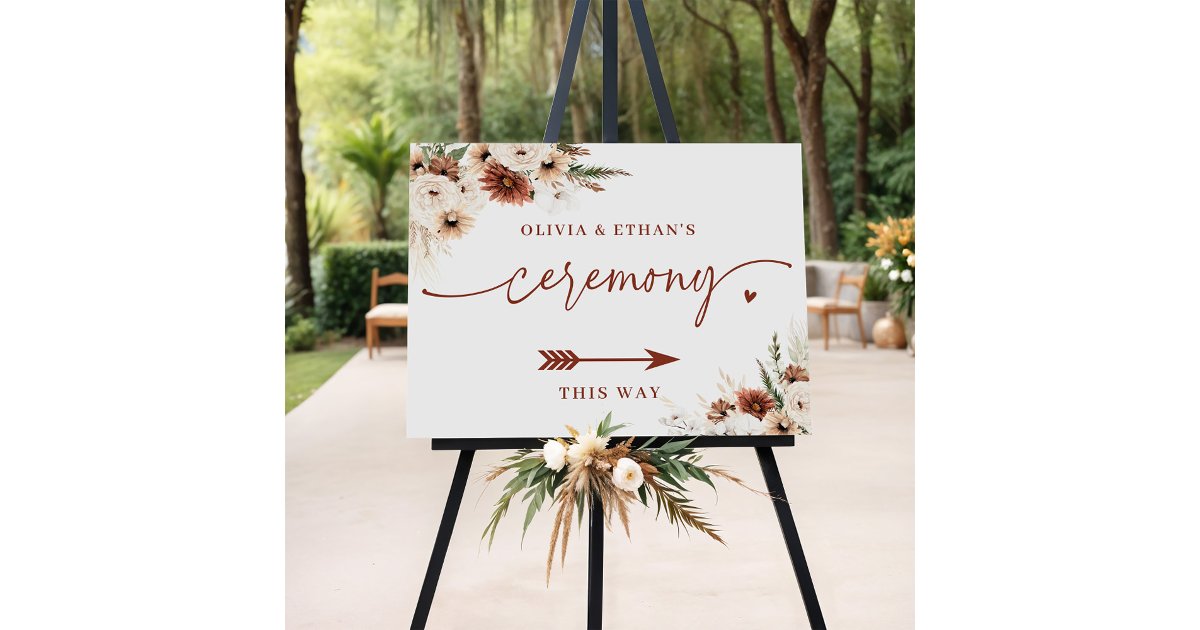 Rustic Boho Floral Wedding Ceremony Direction Sign | Zazzle