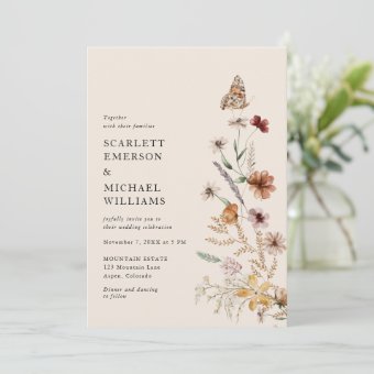 Rustic Boho Floral Wedding Invitations | Zazzle