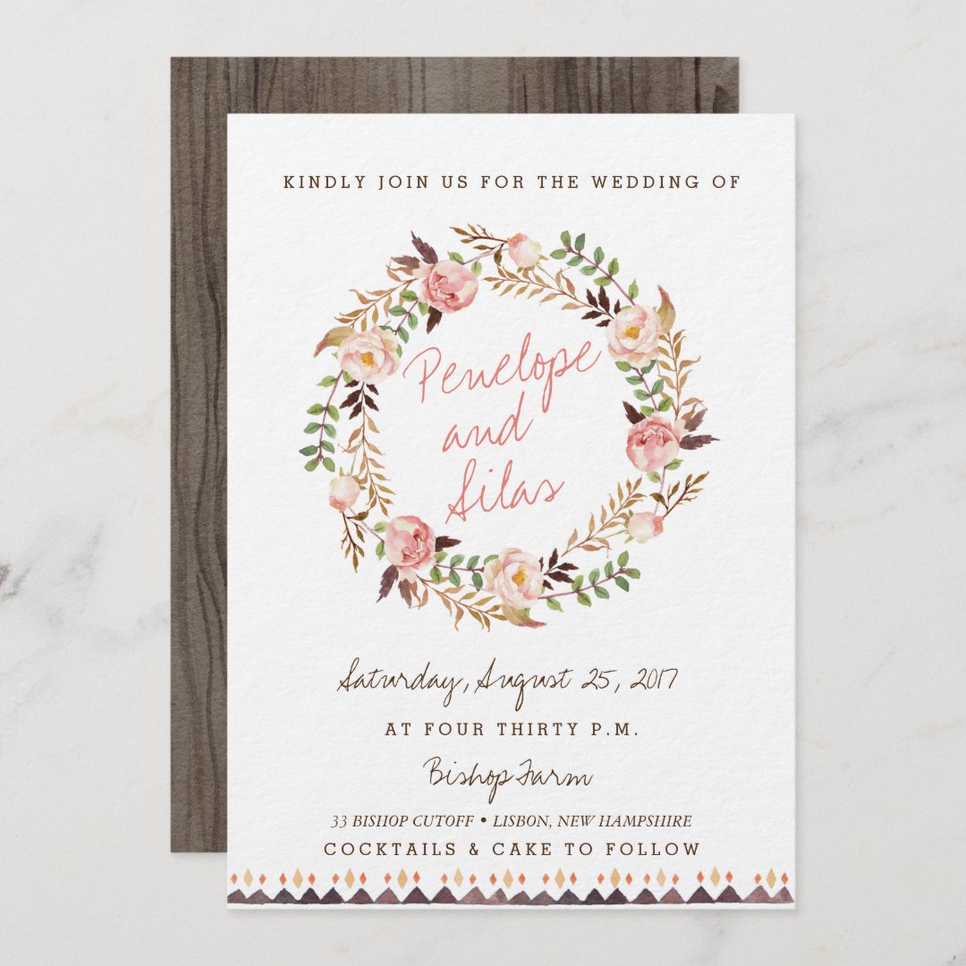 Rustic Boho Floral Wedding Invitations | Zazzle