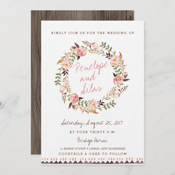 Rustic Boho Floral Wedding Invitations | Zazzle