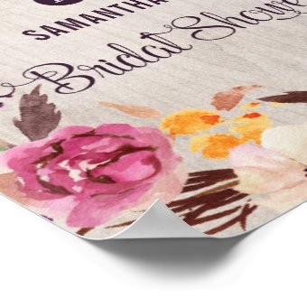 Rustic Boho Floral Welcome Poster Bridal Shower | Zazzle