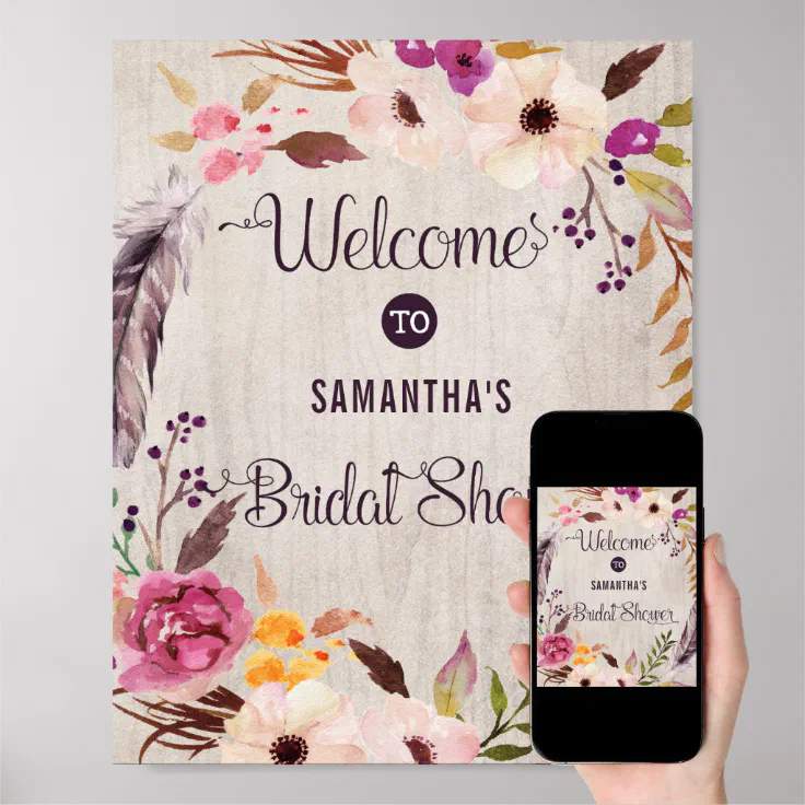 Rustic Boho Floral Welcome Poster Bridal Shower | Zazzle