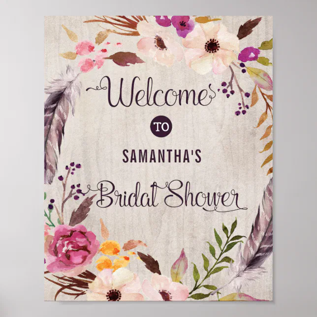 Rustic Boho Floral Welcome Poster Bridal Shower | Zazzle