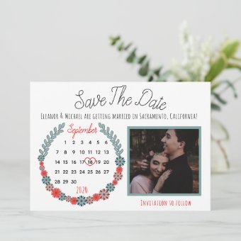 Rustic Boho Flowers Spring Wedding Photo Calendar Save The Date | Zazzle